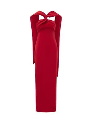 Solace London Elegant Lungo Suit With Nodo - Red