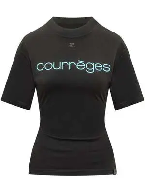 COURREGES Signature T-shirt With Stampaint Design - Black
