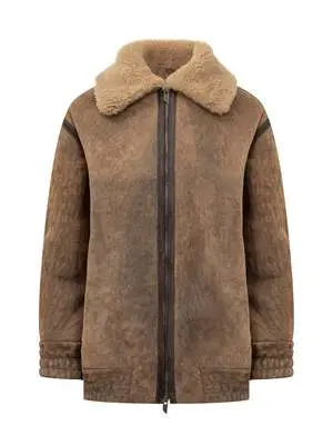 SALVATORE SANTORO Stylish Leather Jacket With Neck - Camel