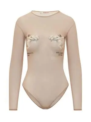 Fiorucci Long Sleeve Bodysuit With Artistic Front Print - Nude