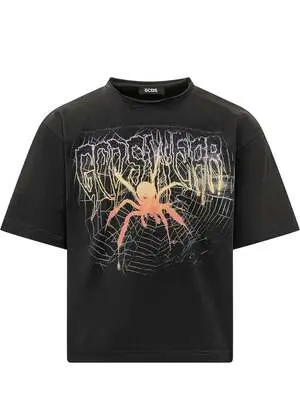 Gcds Gothic Loose Cropped T-shirt - Black/orange