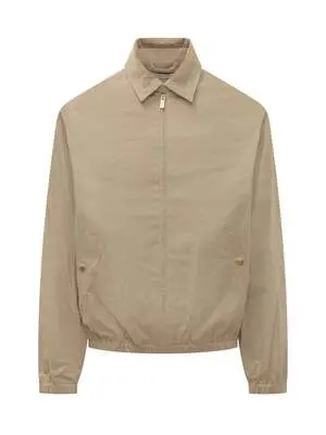 Drole De Monsieur Embroidered Logo Zip Jacket - Beige