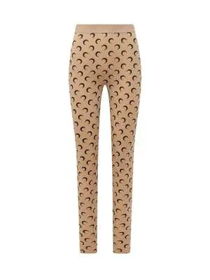 MARINE SERRE Moon Printed Leggings With Fascia Logo - Tan