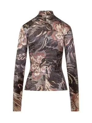 Etro Floral Print Long Sleeve Knit Top - Grigio