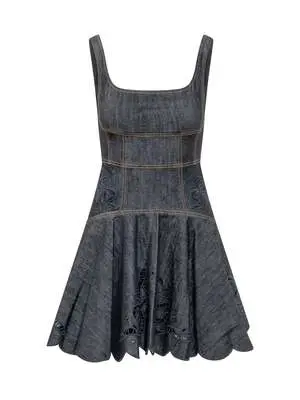 SELF-PORTRAIT Denim Bow Mini Dress