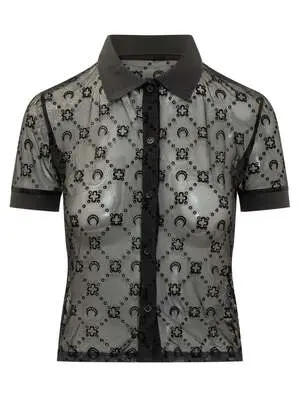 MARINE SERRE Flock Mini Polo Shirt - Black