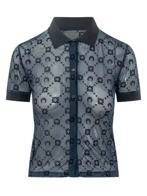 MARINE SERRE Flock Short Sleeve Polo Shirt - Navy