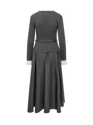SELF-PORTRAIT Knit Twill Midi Dress