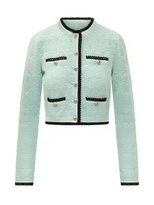 SELF-PORTRAIT Pointelle Knit Cardigan - Green