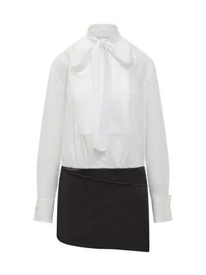 Attico Layered Mini Suit With Bow Detail - White/black