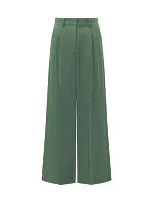 Max Mara Linen-viscose Blend Pleated Wide-leg Trousers - Aloe