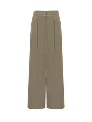 Max Mara Wide-leg Pleated Trousers - Oliva