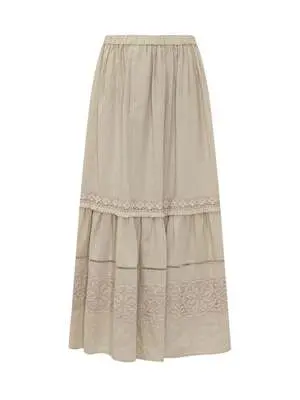 Max Mara Weekend-inspired Linen Mini Skirt With Embroidered Trim