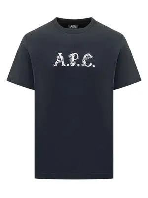 A.p.c. Organic Cotton T-shirt With Creative Logo Stamp Print - Dark Navy