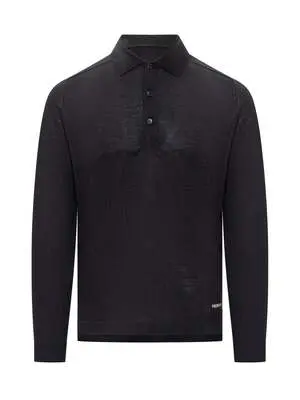 Premiata Merino Wool And Silk Blend Long Sleeve Polo - Blue