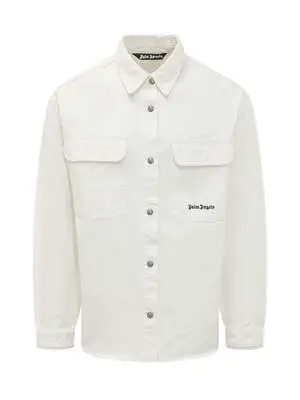 Palm Angels Logo Loose Denim Shirt - Off White Black