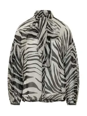 Max Mara Artistic Print Shirt With Neck Tie - Nero