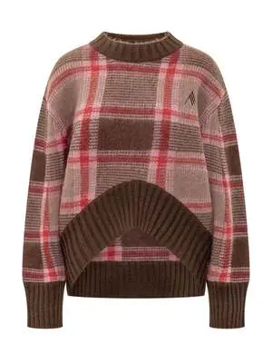 Attico Mini Check Mohair Sweater - Coffee/pink