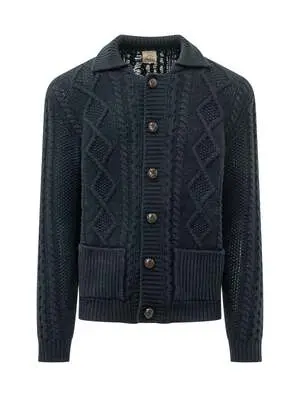 RAKKI Aran Polo Cardigan - Blu Notte