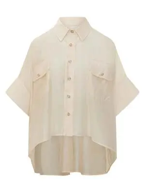 LE SULLY STUDIO Luxe Studio Mini Over Shirt With Pocket - Panna