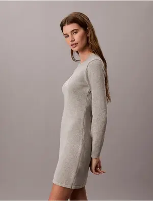 Calvin Klein Monogram Logo Long Sleeve Mini Dress - Grey Heather