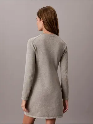 Calvin Klein Monogram Logo Long Sleeve Mini Dress - Grey Heather