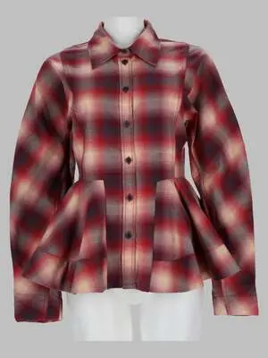 GANNI Plaid Button Up Peplum Blouse - Multicolor