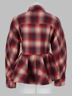 GANNI Plaid Button Up Peplum Blouse - Multicolor