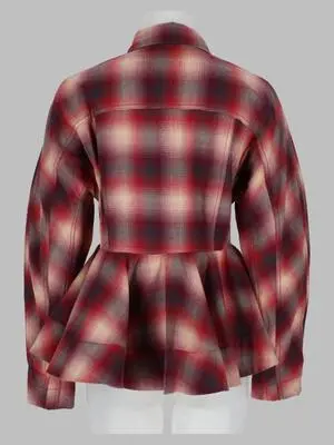 GANNI Plaid Button Up Peplum Blouse - Multicolor