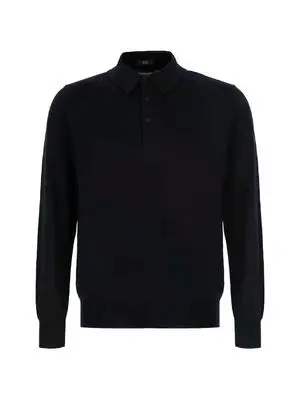 HOSIO Long-sleeved Cotton Polo Shirt - Blue
