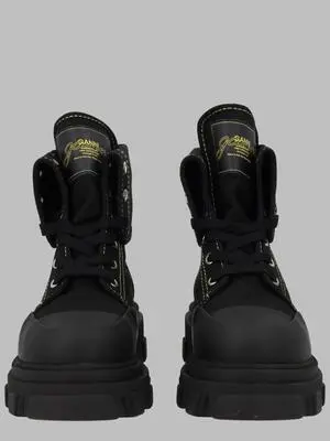 GANNI Contrast Stitch Lace Up Boots - Black