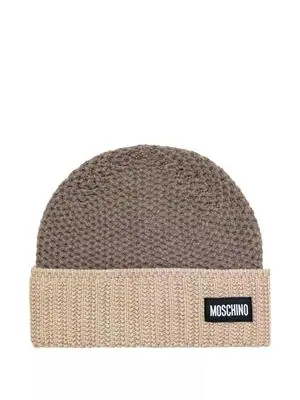 Moschino Logo-patch Waffle-knit Wool Beanie - Brown