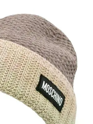 Moschino Logo-patch Waffle-knit Wool Beanie