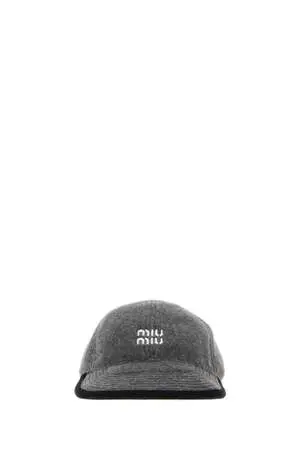 Miu Miu Flannel Baseball Cap - Gray