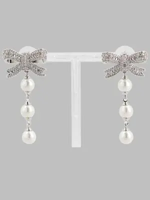 SELF-PORTRAIT Cubic Zirconia And Abs Pearl Bow Earrings - Silver