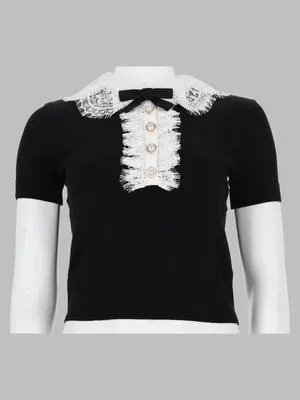 SELF-PORTRAIT Short Sleeve Wool Top - Black