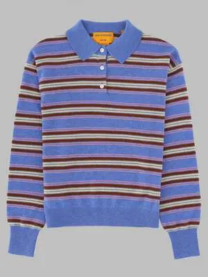 Guest In Residence Cashmere Striped Polo Sweater - Blue