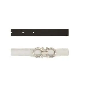 FERRAGAMO Reversible Crystal-embellished Leather Belt - Silver