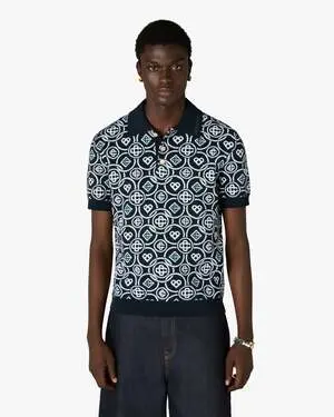 Casablanca Dark Icon Monogram Short Sleeve Polo Shirt - Green