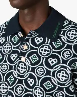 Casablanca Dark Icon Monogram Short Sleeve Polo Shirt - Green