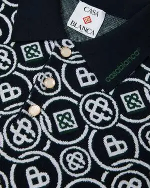 Casablanca Dark Icon Monogram Short Sleeve Polo Shirt - Green