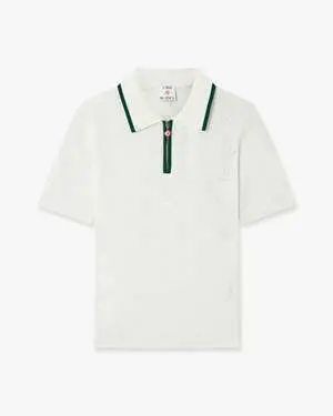 Casablanca White Pointelle Monogram Short Sleeve Cropped Polo Shirt