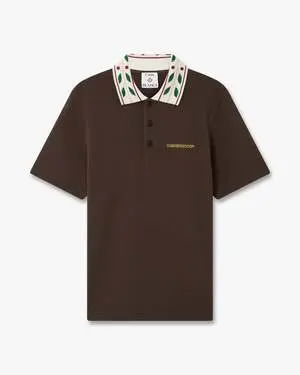 Casablanca Laurel Pique Short Sleeve Polo Shirt - Brown