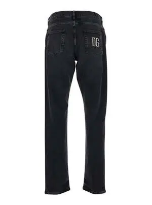 Dolce & Gabbana Jeans With Logo Patch On The Rear And Belt Loops In Denim - Black