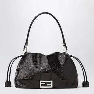 Fendi Baguetteâ® Soft Large Bag In Crackled Leather - Black