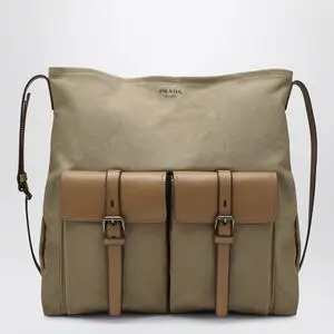 Prada Khaki Route Canvas And Leather Crossbody Bag - Cream