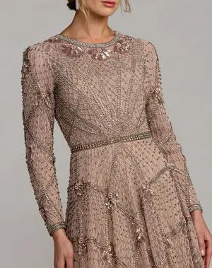 MAC DUGGAL COLLECTION Rhinestone Embellished Long Sleeve A-line Gown