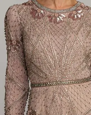 MAC DUGGAL COLLECTION Rhinestone Embellished Long Sleeve A-line Gown