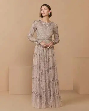 MAC DUGGAL COLLECTION Rhinestone Embellished Long Sleeve A-line Gown