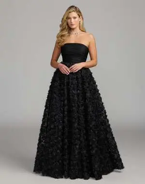 Mac Duggal Strapless 3d Rosette Ball Gown
